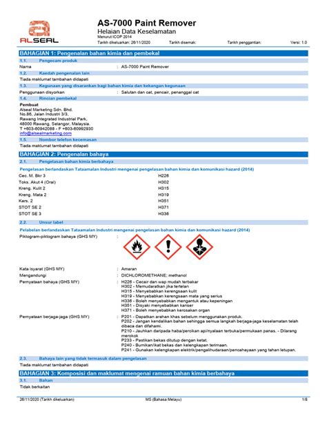 As 7000 Paint Removersafetydatasheetmyms10 1 Pdf