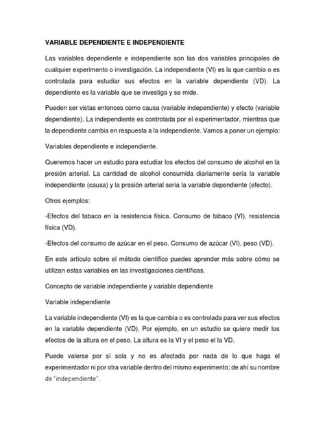 Variables Dependientes E Independientes Pdf Hipótesis Proporción
