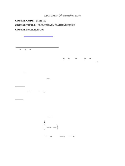 noun mth 102 lecture 5 2024 2 pdf subtraction mathematical objects