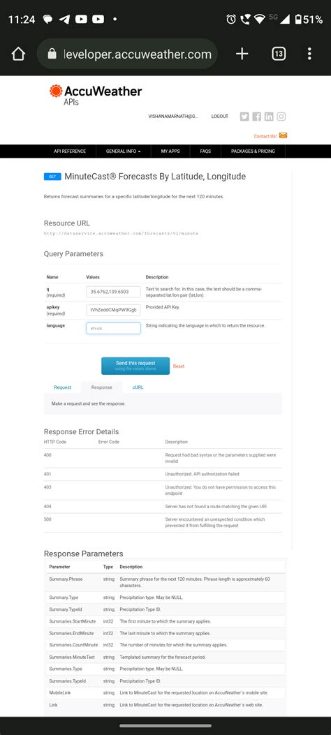 Couldnt Get Values From Accuweather With Minutecast Api Integration