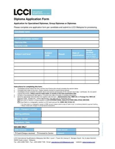 Diploma Application Form Home Lcci International Qualifications