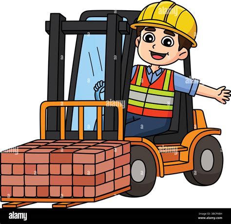 Construction Worker With Forklift Cartoon Clipart Stock Vector Image