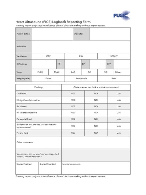 Fusic Heart Logbook Reporting Form Pdf