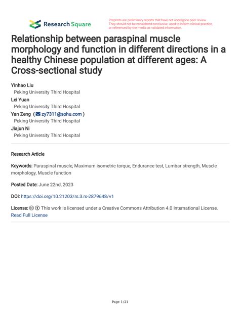 Pdf Relationship Between Paraspinal Muscle Morphology And Function In Different Directions In