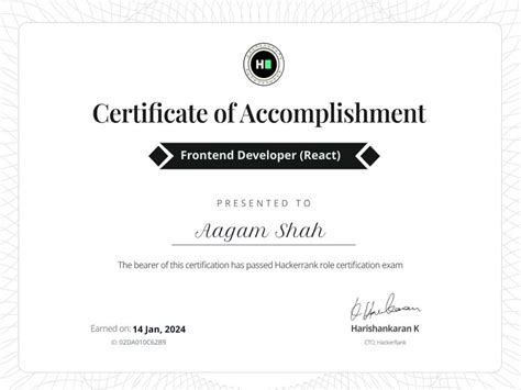 Aagam Shah On Linkedin Frontenddeveloper Reactjs Certificationachieved Hackerrank