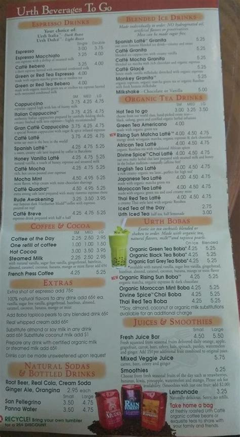 Menu For Urth Caffe Orange In Orange Ca Sirved