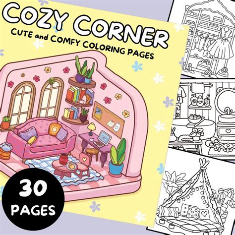 Cozy Corner Coloring Pages 30 Relaxing Hygge Designs Pdf Etsy