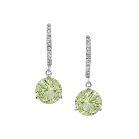 Feminine Elegant White Gold White Diamond Green Quartz Drop Earrings