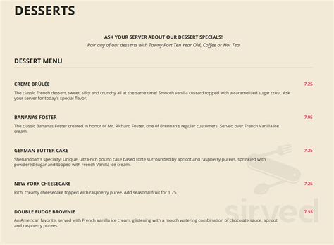 Menu For Shenandoah At The Arbor In Los Alamitos Ca Sirved