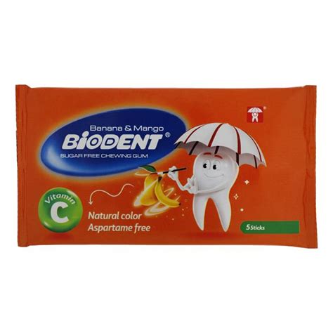 قیمت و خرید آدامس نواری بدون شکر بایودنت با طعم انبه و موز 105 گرم بسته 5 عددی