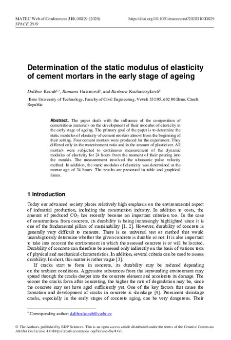Pdf Determination Of The Static Modulus Of Elasticity Of Cement Mortars In The Early Stage Of