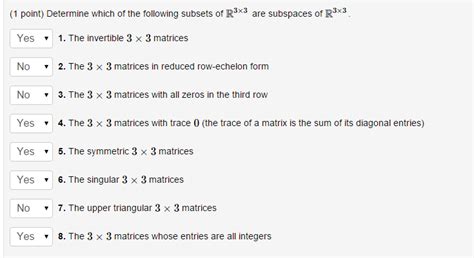 solved determine which of the following subsets of r 3x3