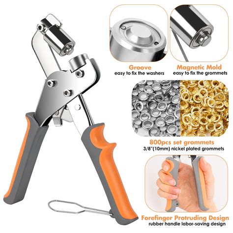 Grommet Tool Kit With 800 Eyelets 38 Inch Handheld Grommet Plier Set