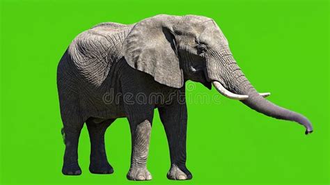 Majestic African Elephant Stands Isolated On Vibrant Green Screen