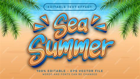 Premium Vector | Sea summer 3d editable text effect and sea landscape background