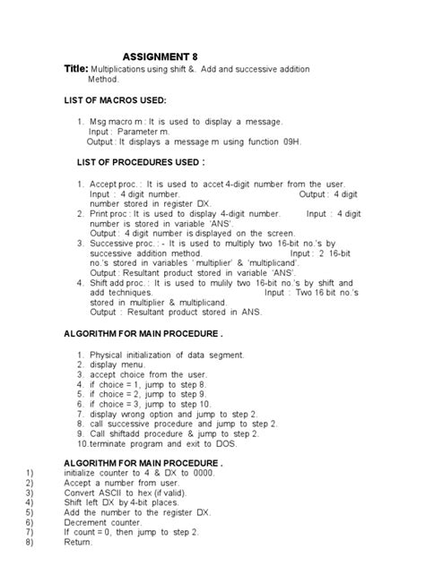 8 Bit Multiplication Pdf Multiplication Subroutine