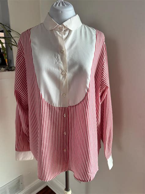 Tuxedo Bib Blouse Red White Stripe Vintage 1970s Sz L Etsy
