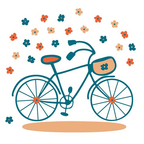 Hand Drawn Floral Bike In Simple Doodle Style Perfect Print For Tee