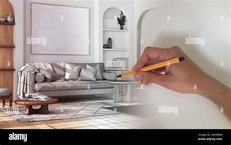 Architect Interior Designer Concept Hand Drawing A Design Interior