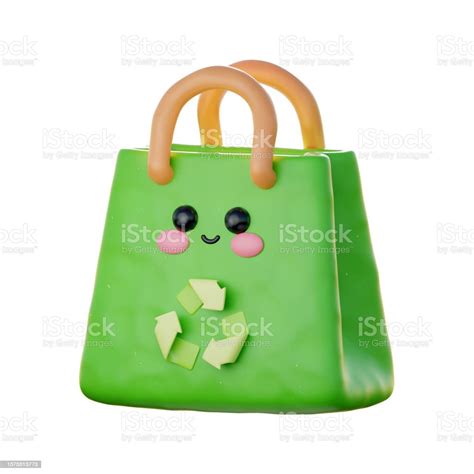 재활용 기호가 있는 3d 녹색 쇼핑백 세계 환경의 날 친환경 만화 스타일 3d 렌더링 0명에 대한 스톡 사진 및 기타 이미지 Istock