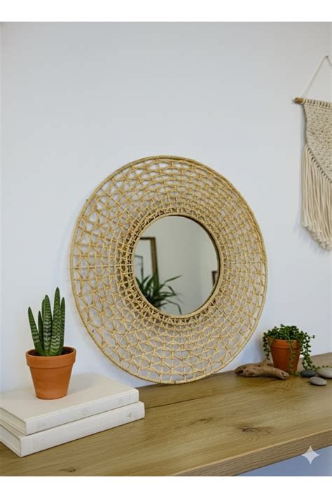 Kirazev Bohem Duvar Aynası 56cm Hasır Rattan Dekoratif Ayna Fiyatı Yorumları