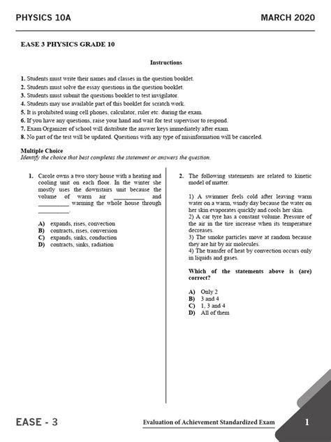 2019 2020 Ease 3 Physics Grade 10 Pdf Gases Heat