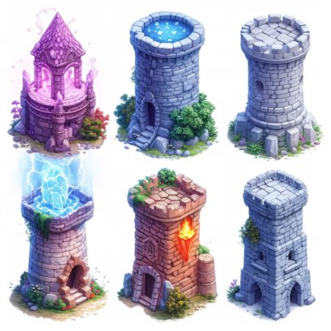 Premium Photo Mage Towers With Lightening Games Assets Building And Environment Sprite Sheet