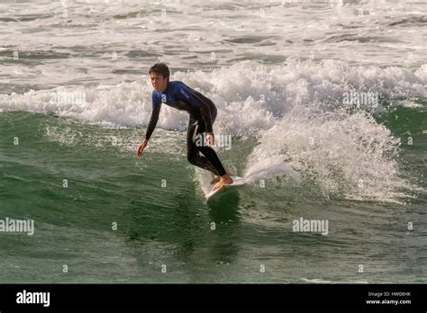 Guincho Portugal 16 May 2014 Surfer On Guincho Beach In Late