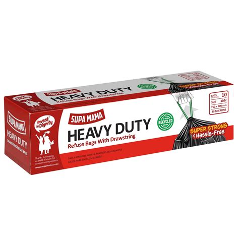 Supa Mama Drawstring Refuse Bags Black 110lt 30m 1x10 Hasmart