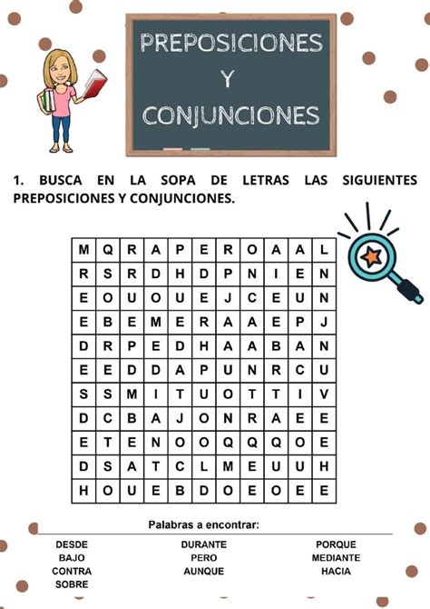 Preposiciones Y Conjunciones Word Search Puzzle Workbook Words