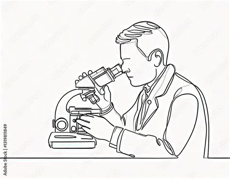 One Continuous Line Drawing Of Scientist Analyze Blood Sample Using