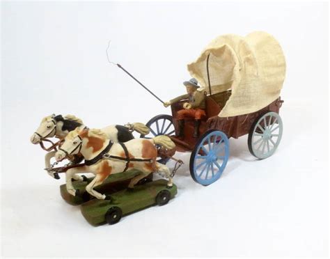 Elastolin Horse Drawn Covered Wagon And Driver