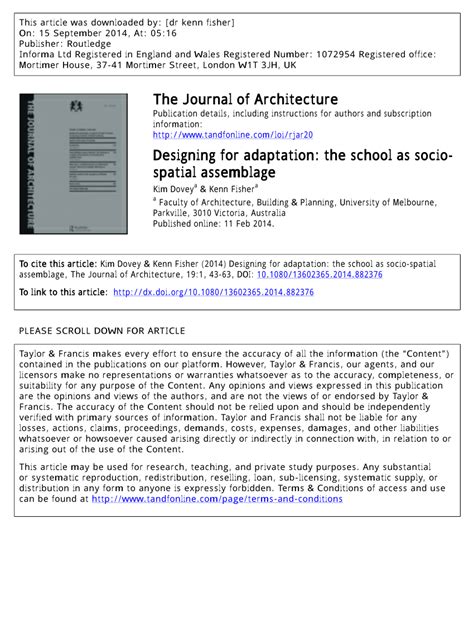 Pdf Designing For Adaptation The School As Socio Spatial Assemblage