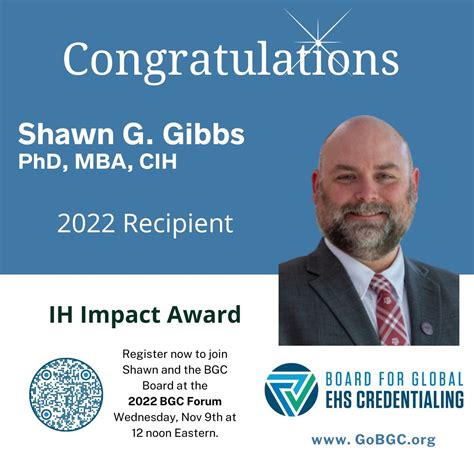 Board For Global Ehs Credentialing Bgc® On Linkedin 2022 Ih Impact Award Recipient Shawn