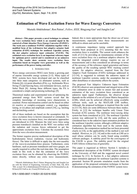 Pdf Estimation Of Wave Excitation Force For Wave Energy Converters