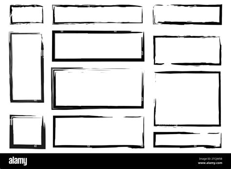 Grunge Set Of Square And Rectangular Frames Ink Empty Black Boxes