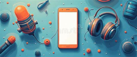 Dynamic Tech Setup With Smartphone Headphones And Microphones Stock Image Image Of