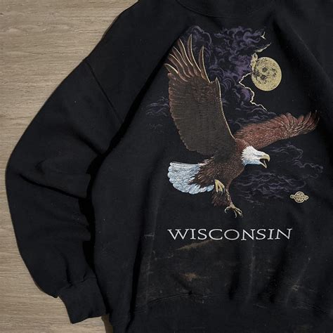 Vintage 90s Wisconsin Eagle Crewneck Sweatshirt Depop