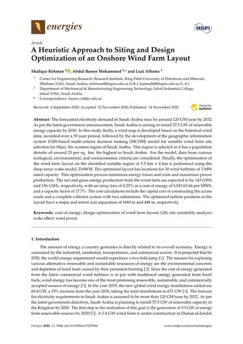 Pdf A Heuristic Approach To Siting And Design Optimization Of An Onshore Wind Farm Layout