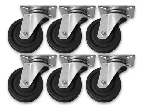 Kit 6 Rodinhas Cinza 5 Pol Borracha S Freio C Placa Giratór Parcelamento Sem Juros