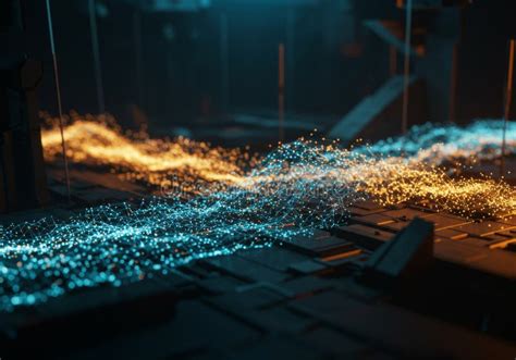 Abstract Digital Data Flow With Orange And Blue Particles Stock