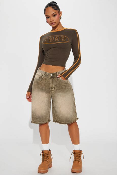 Come A Long Way Baggy Denim Jorts Olive Fashion Nova