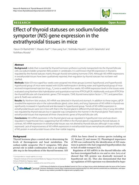 Pdf Effect Of Thyroid Statuses On Sodium Iodide Symporter Nis