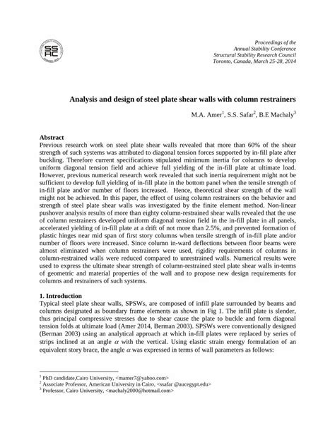 Pdf Analysis And Design Of Steel Plate Shear Walls With Column Dokumen Tips