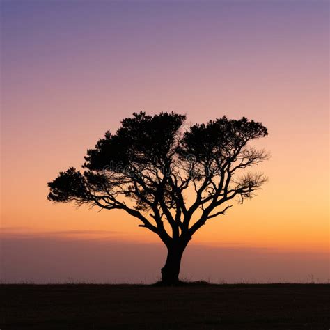 Lone Tree Silhouette At Sunset Stock Illustration Illustration Of