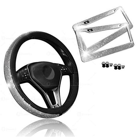 Car Crystal Bling Wheel Cover With License Plate Frame Set Zone Tech