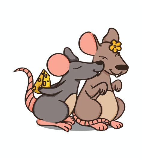 Concept Of Cute Rats Rat Holds Cheese And Kisses Other One On Cheek Vector Illustration Image