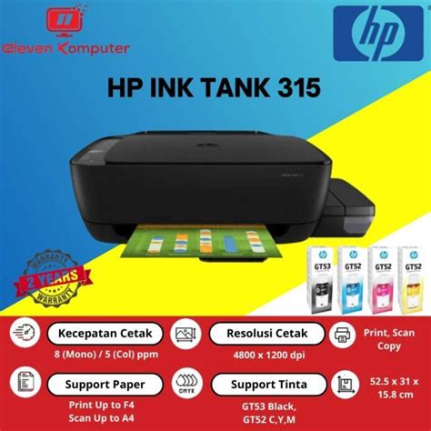 Promo Printer Hp Smart Tank 315 Garansi Resmi Hp Diskon 9 Di Seller Safka Store Mekarsari