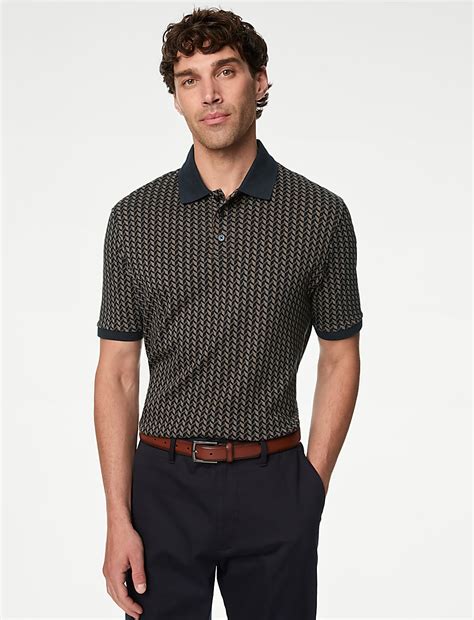 Buy Pure Cotton Geometric Print Polo Shirt At Marks And Spencer