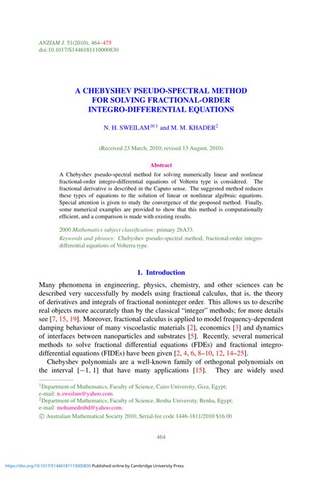 Pdf A Chebyshev Pseudo Spectral Method For Solving Fractional Integro